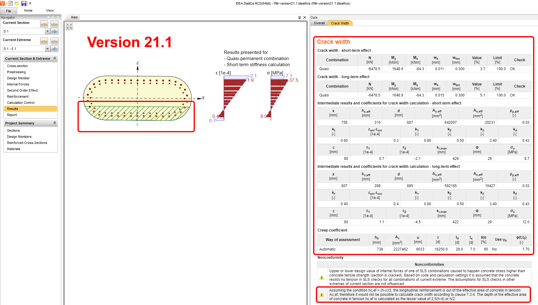 Crack width check of cross-sections with a large concrete cover | IDEA StatiCa